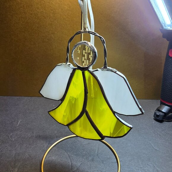 Art | Vtg Stained Glass Angel Yellow And White 4 Suncatcher | Poshmark